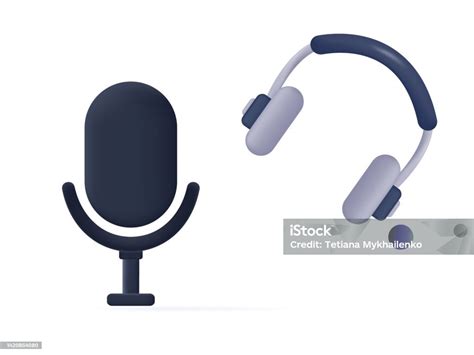 3d 헤드셋 마이크 아이콘이있는 헤드폰 원격 통신 팟캐스트 Vlog 또는 스트림을 위한 장비 및 액세서리 핫라인 또는 지원 서비스 개념 이어폰이 있는 오디오 벡터 일러스트