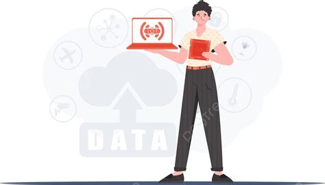 Ilustrasi Datar Trendi Tentang Seorang Pria Dengan Laptop Dan Chip