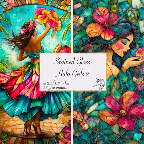 Hawaiian Stained Glass Digital Hawaiian Hula Girls Series 2 Digital