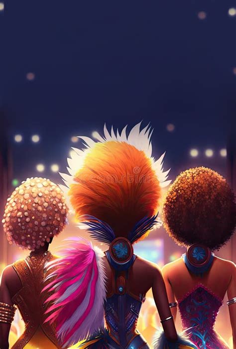 3d Render Rear View Of Brazilian Female Samba Dancer Characters On