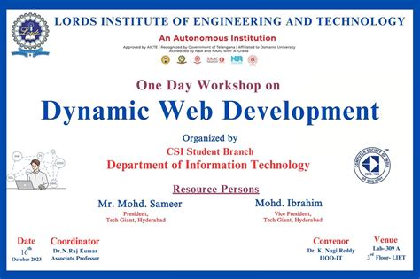 Workshop On Dynamic Web Development Lords Institute Of Engineering