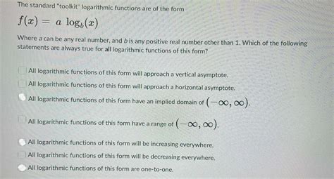 Solved The Standard Toolkit Logarithmic Functions Are Of