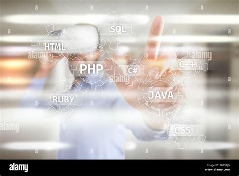 Web Development Tools Concept On Virtual Screen Programming Language And Scripts Php Sql