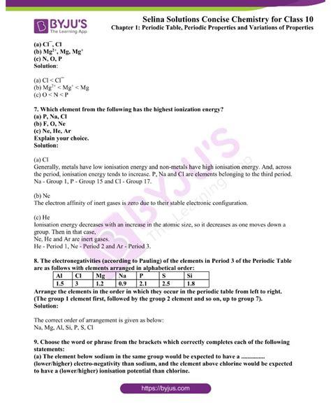 Selina Solutions Class 10 Concise Chemistry Chapter 1 Periodic Table