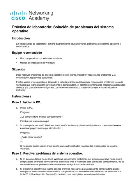 11 7 3 2 Lab Troubleshoot Operating System Problems Pdf Microsoft Windows Sistema Operativo