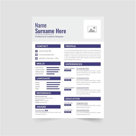 Creative Resume Template Vector With Photo Placeholders Job