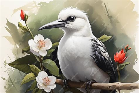 Premium Photo Postcard Drawn With A Brush And Thai White Headed Bird