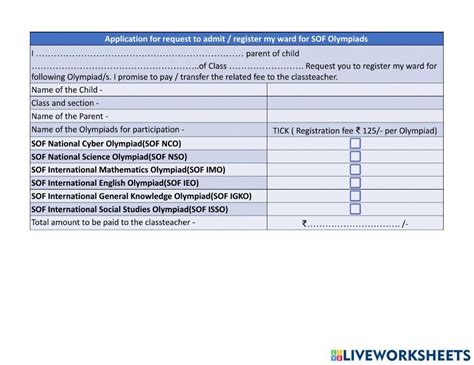 Sof Registration Worksheet Live Worksheets