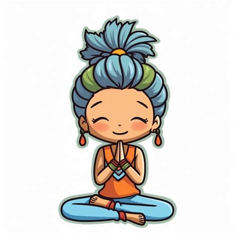 Premium Ai Image Cartoon Girl Sitting In A Lotus Position With A Blue Hair Generative Ai