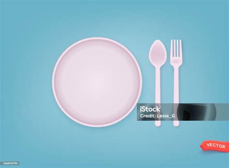 포크와 나이프로 둥근 접시를 비우십시오 디자인 템플릿입니다 3d 웹 벡터 일러스트레이션 음식에 대한 스톡 벡터 아트 및 기타 이미지 Istock