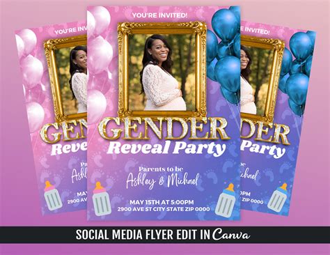 Gender Reveal Flyer Template Gender Reveal Flyer Invitation Etsy