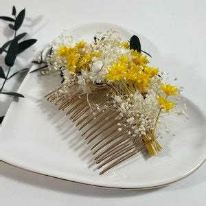 Yellow Dried Floral Comb Yellow Bridal Comb Dried Flower Wedding