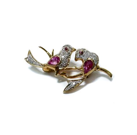 18k Le Vian Pink Sapphire And Diamond Turtle Dove Bird Pin Brooch Auction