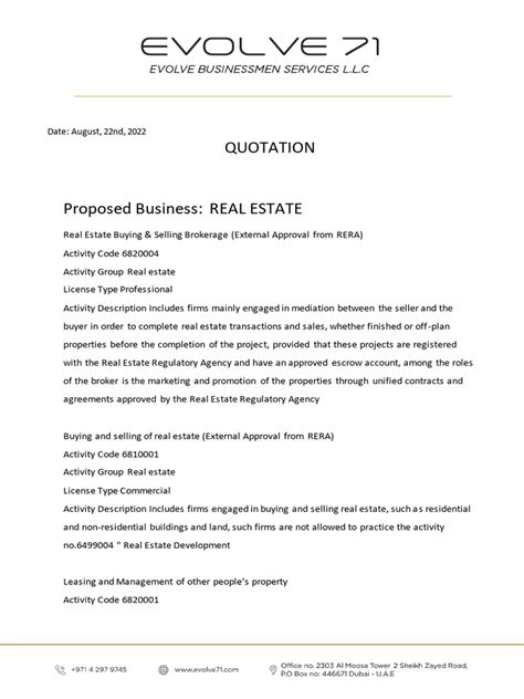 Real Estate Business Setup Quotation Pdf Real Estate Appraisal