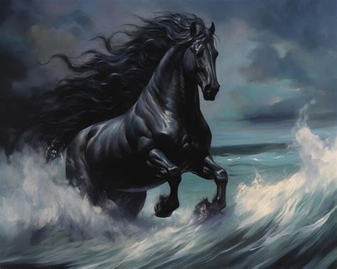 Un Caballo Con Melena Larga Cabalga Sobre Una Ola Foto Premium