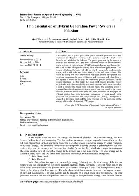 Implementation Of Hybrid Generation Power System In Pakistan Pdf Gas And Electric Home