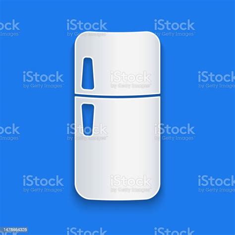 파란색 배경에 격리된 냉장고 아이콘을 용지 로 잘라냅니다 냉장고 냉장고 냉장고 가정용 기술 및 가전 제품 종이 아트 스타일 벡터 3차원 형태에 대한 스톡 벡터 아트 및 기타