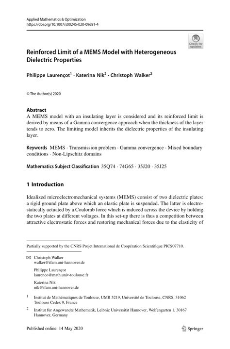 Pdf Reinforced Limit Of A Mems Model With Heterogeneous Dielectric