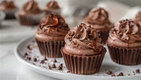 Salted Caramel Chocolate Mousse Cups Natural Lighting Flavorful