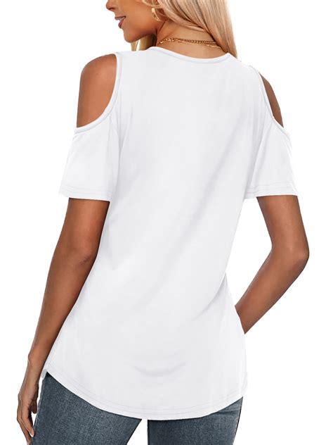 Jylfc Women Short Sleeve Tops Tunic Blouse V Neck Cold Shoulder Shirts