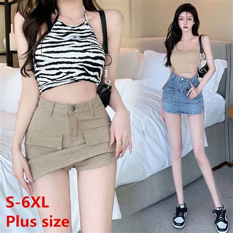 【ready Stock】s 6xl Plus Size Denim Skirt Stretch Womens New Summer