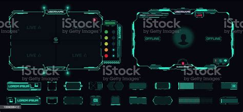 디지털 프레임 기술 Ui Ux 미래 지향적 인 Hud Fui 가상 인터페이스 게임 스트리밍을 위한 프레임 단추 및 오버레이 커서