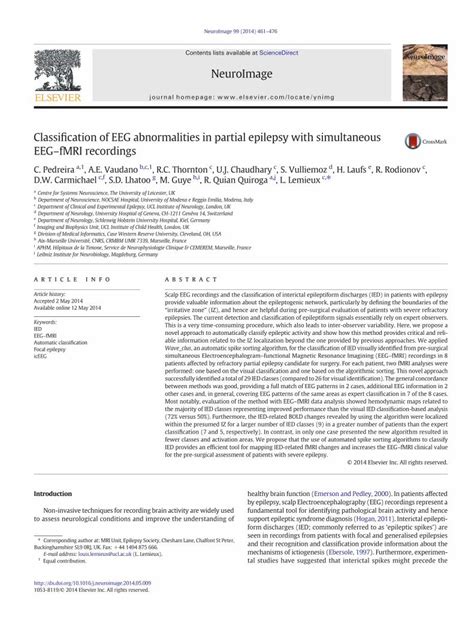 Pdf Classification Of Eeg Abnormalities In Partial Epilepsy · Eeg