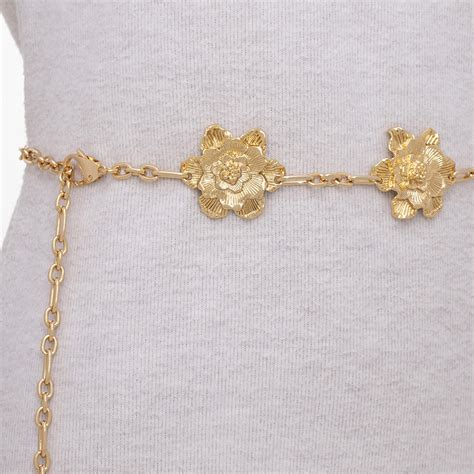 Compre Cinto Feminino Corrente De Metal Dourado Flores 0 Design
