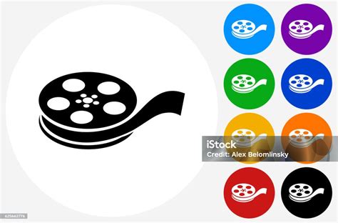 플랫 컬러 원 버튼의 필름 릴 아이콘 곡선에 대한 스톡 벡터 아트 및 기타 이미지 곡선 곤색 구도 Istock