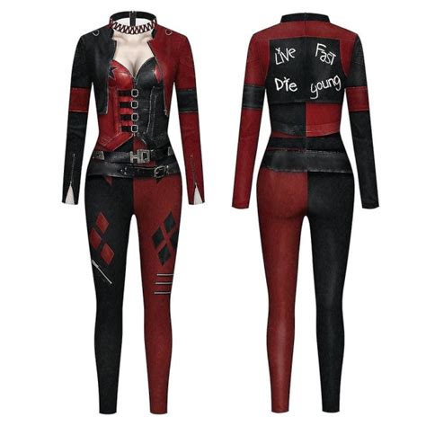 Tjej Kvinnor Harley Quinn Halloween Party Cosplay Kostym Jumpsuit