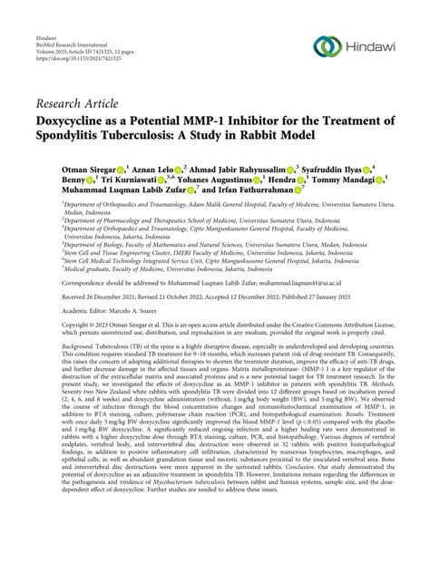Pdf Doxycycline As A Potential Mmp 1 Inhibitor For The Treatment Of