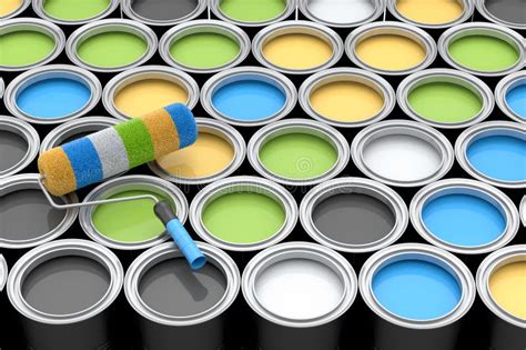 Set Of Open Metal Can Or Buckets Of Paint In Row Pattern On White Background Stock Illustration