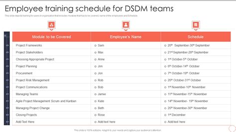 Employee Training Schedule For DSDM Teams Dynamic System Development