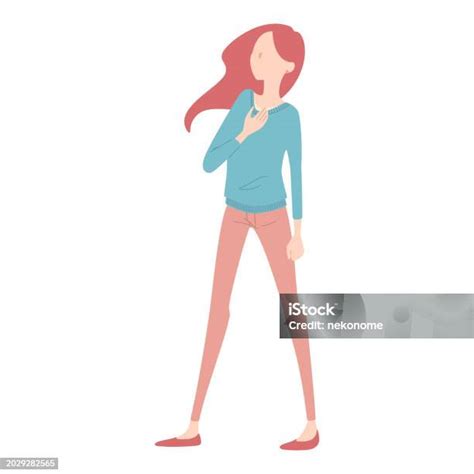 가슴이나 심장에 손을 대고 있는 여자의 벡터 그림입니다 긍정적인 감정 표현에 대한 스톡 벡터 아트 및 기타 이미지 긍정적인