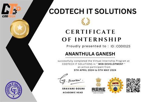 Ananthula Ganesh On Linkedin Codetech Codetechsolutions Internship
