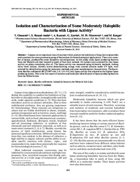 Pdf Isolation And Characterization Of Some Moderately Halophilic Bacteria With Lipase Activity