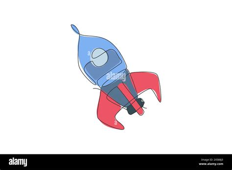 Single Continuous Line Drawing Rocket Launch Fly Into The Sky Universe Vintage Spacecraft