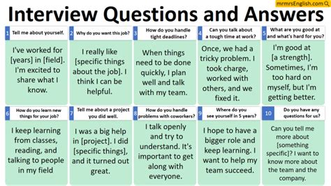 Job Interview Questions And Answers For Beginners Mr Mrs English