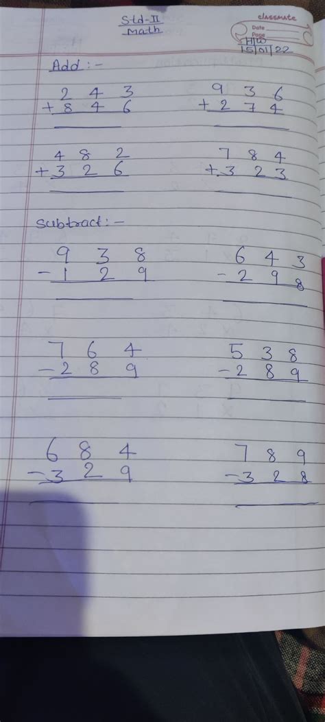 Addition And Subtraction Maths Assignment Teachmint