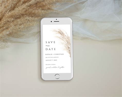 Boho Pampas Grass Save The Date Digital Invitation Boho Text Etsy