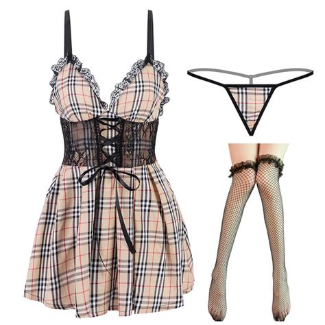Classical Plaid Cotton Mini Dress Set Gthic
