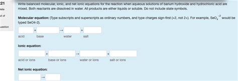 solved 21 write balanced molecular ionic and net ionic