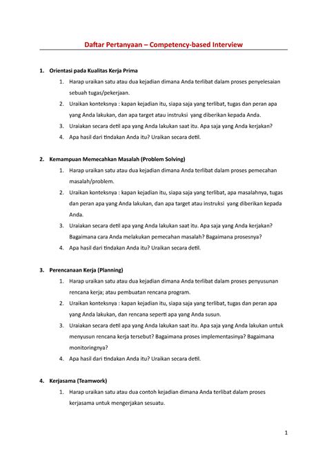 Daftar Competency Based Interview Questions Daftar Pertanyaan Daftar Competency Based Interview Questions Daftar Pertanyaan