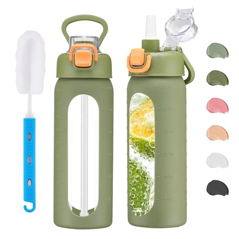 Chunmo 20 Oz Glass Water Bottle With Straw Reusable Water