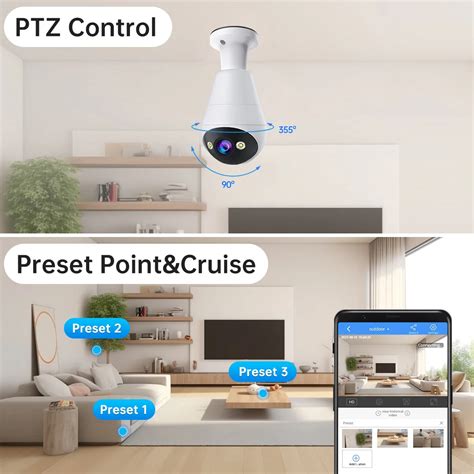 JOOAN 5G Wifi E27 Bulb Surveillance Camera Home PTZ IP Camera Color Ni ...
