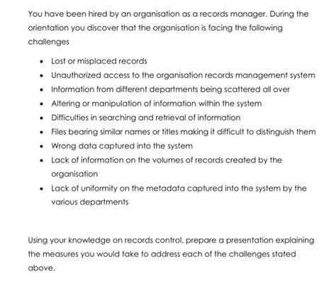 You Have Been Hired By An Organisation As A Records