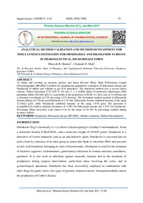 Analytical Method Validation And Method Development For Simultaneous Estimation For Ornidazole