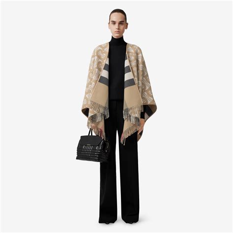 Monogram Wool Cashmere Reversible Cape In Archive Beige Burberry