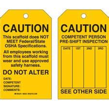 Brady Part 86629 Tarjetas CAUTION This Scaffold Does Not Meet