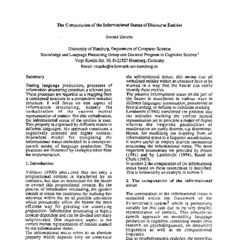 The Computation Of The Informational Status Of Discourse Entities Acl